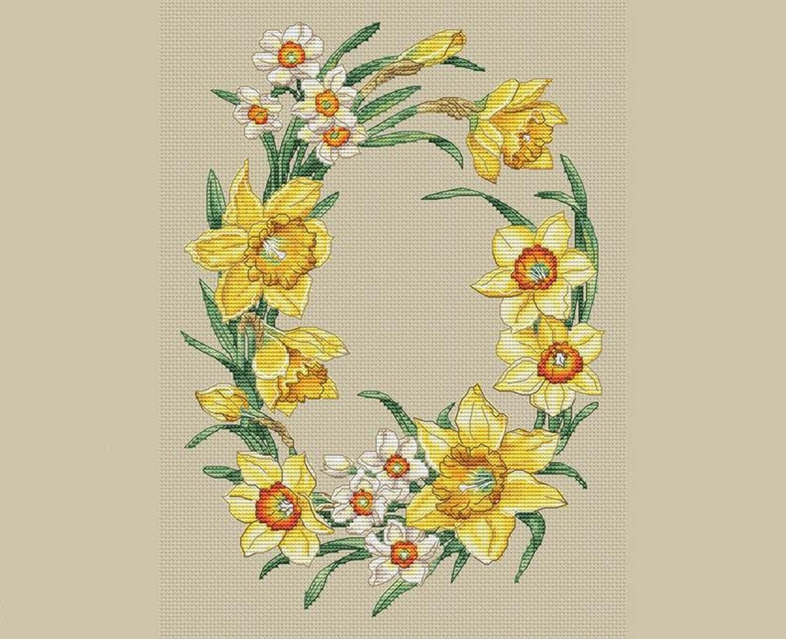 Daffodil Cross Stitch Pattern Embroidery Design modern Cross | Etsy