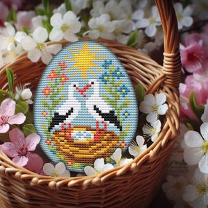 Mini Easter Cross Stitch Patterns, Small Stitch Easter Egg Storks Birds ...