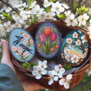 Mini Easter Cross Stitch Pattern Set: Spring Birds, Tulips (digital ...