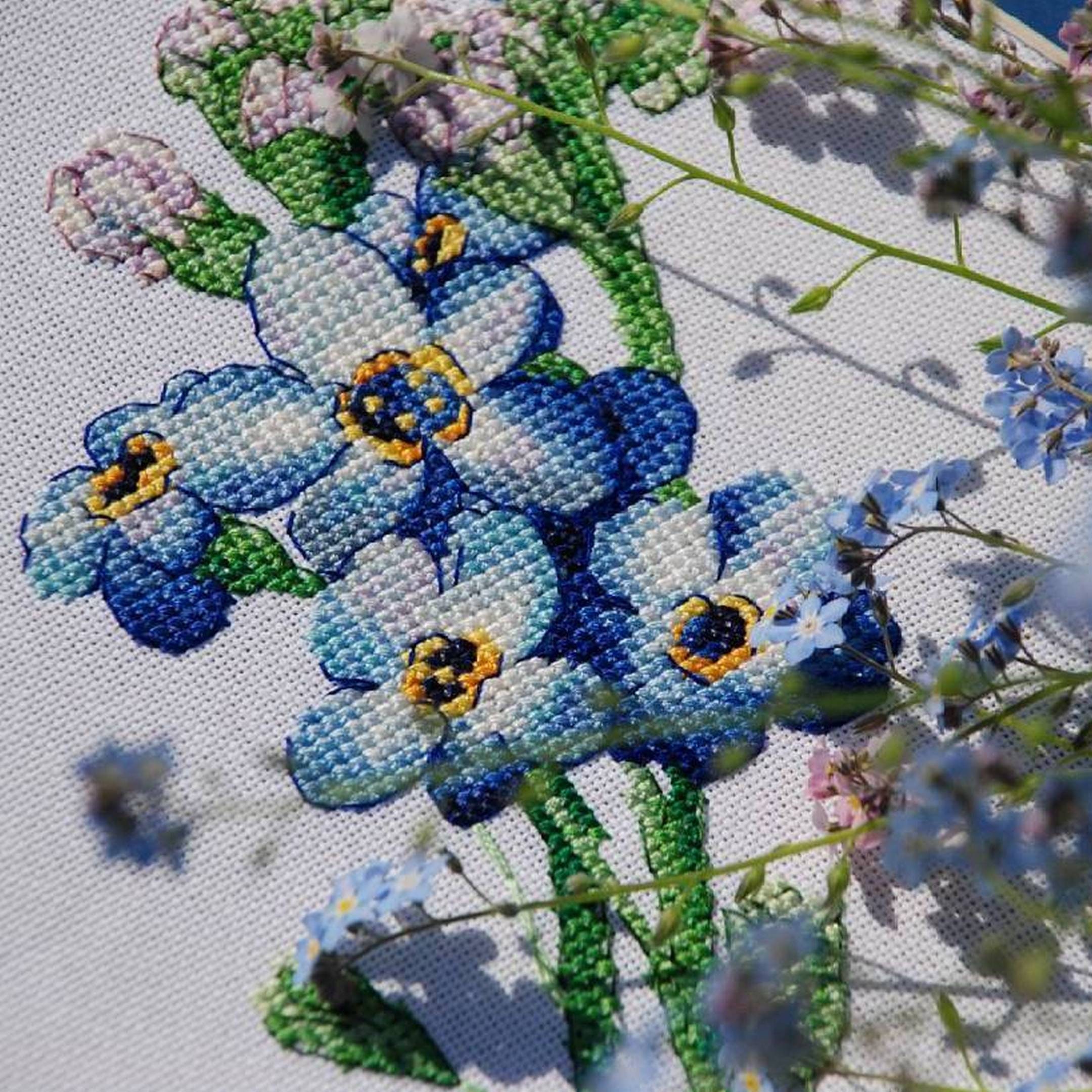 Forget-me-not Cross Stitch Pattern, Blue Floral Embroidery Hoop Art ...