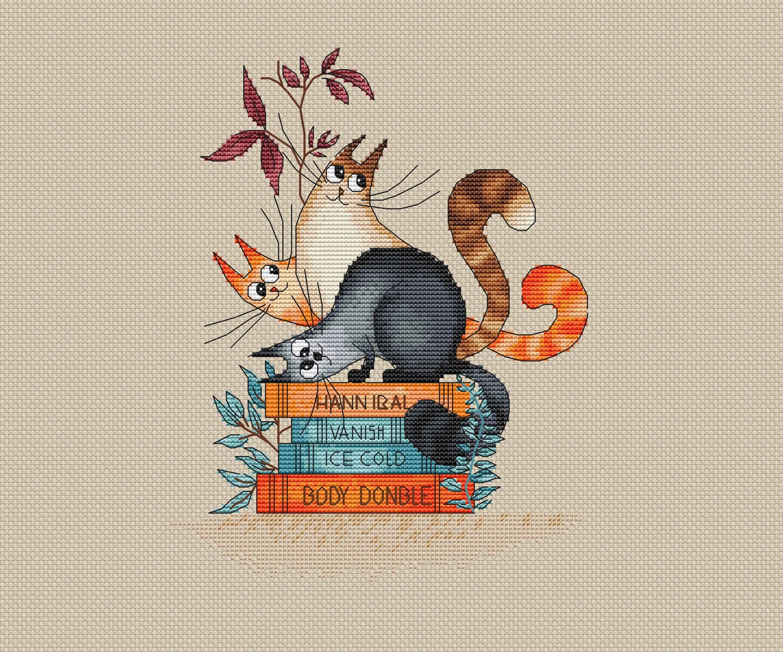 Cross Stitch Pattern Cats and Books Book Cross Stitch Cute - Etsy