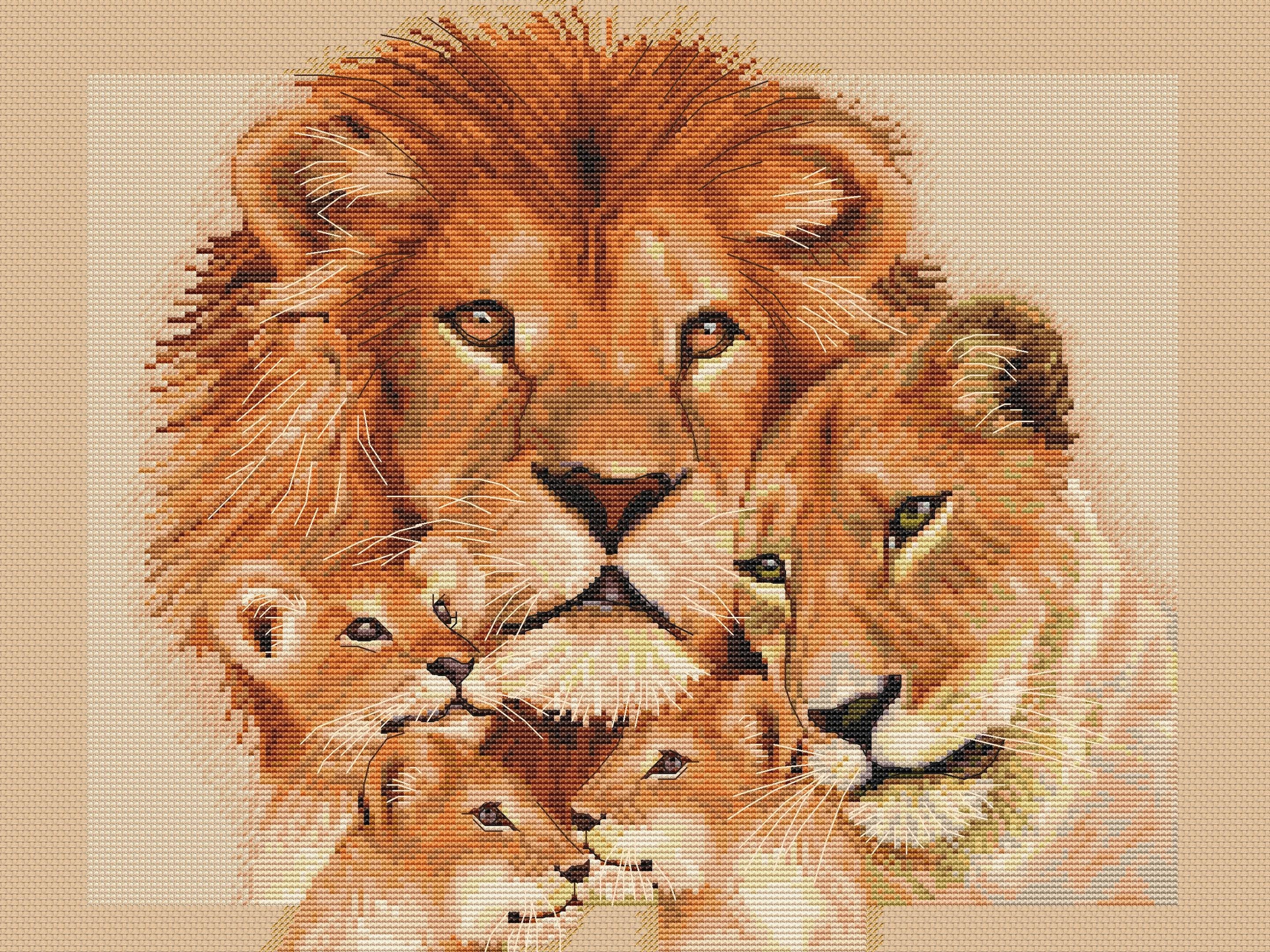 Lion Family Cross Stitch Pattern: Animal Embroidery DIY (PDF Pattern ...