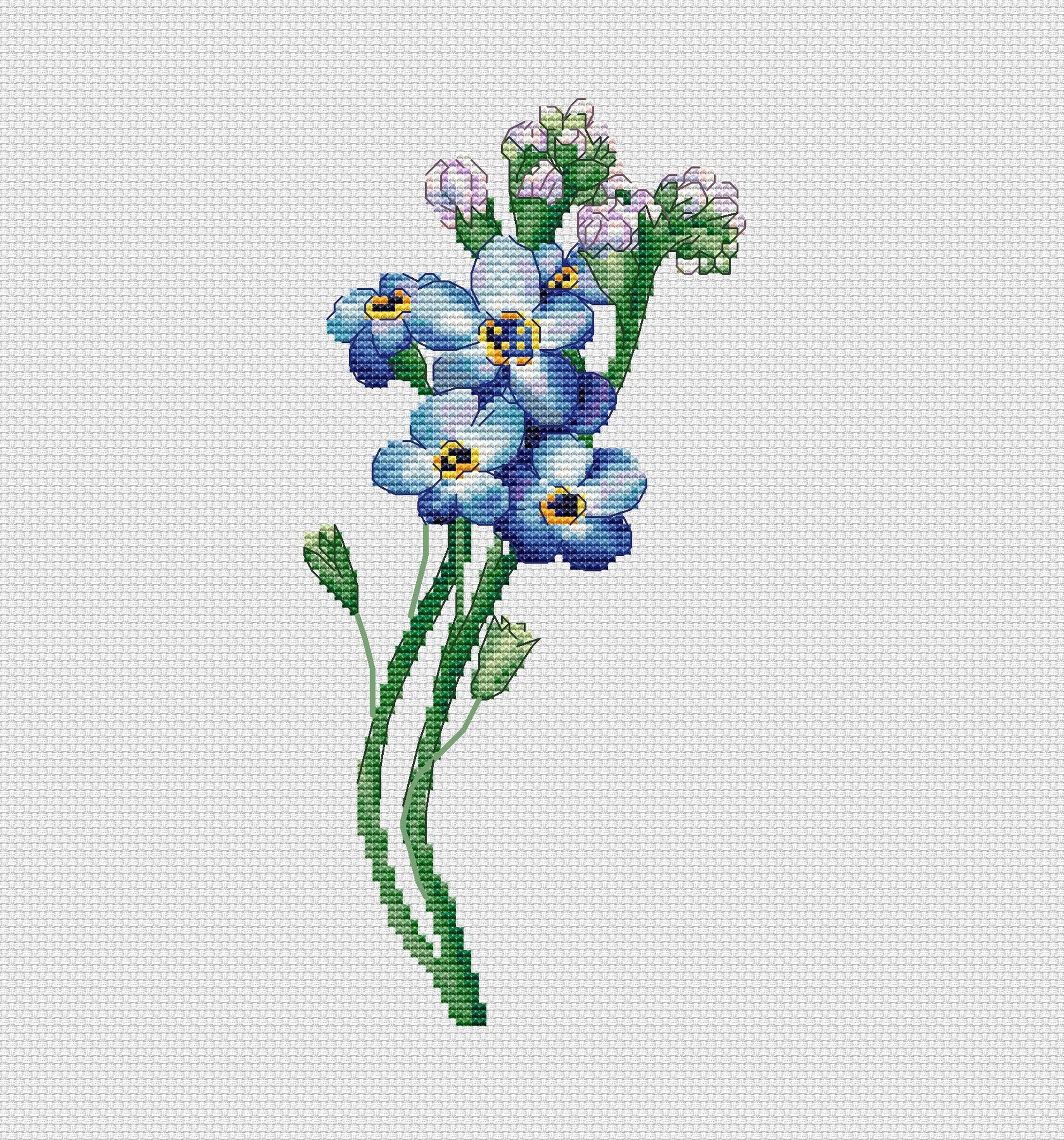Forget-me-not Cross Stitch Pattern, Blue Floral Embroidery Hoop Art ...