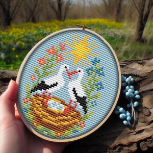 Mini Easter Cross Stitch Patterns, Small Stitch Easter Egg Storks Birds ...