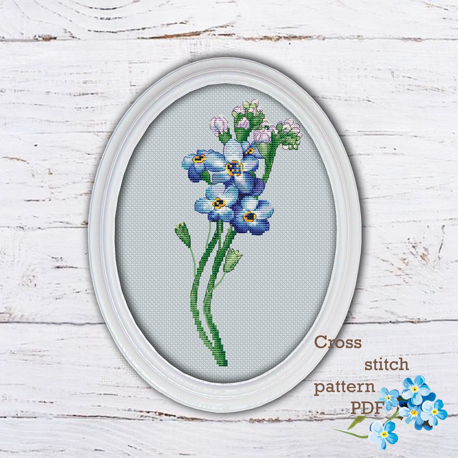 Forget-me-not Cross Stitch Pattern, Blue Floral Embroidery Hoop Art ...