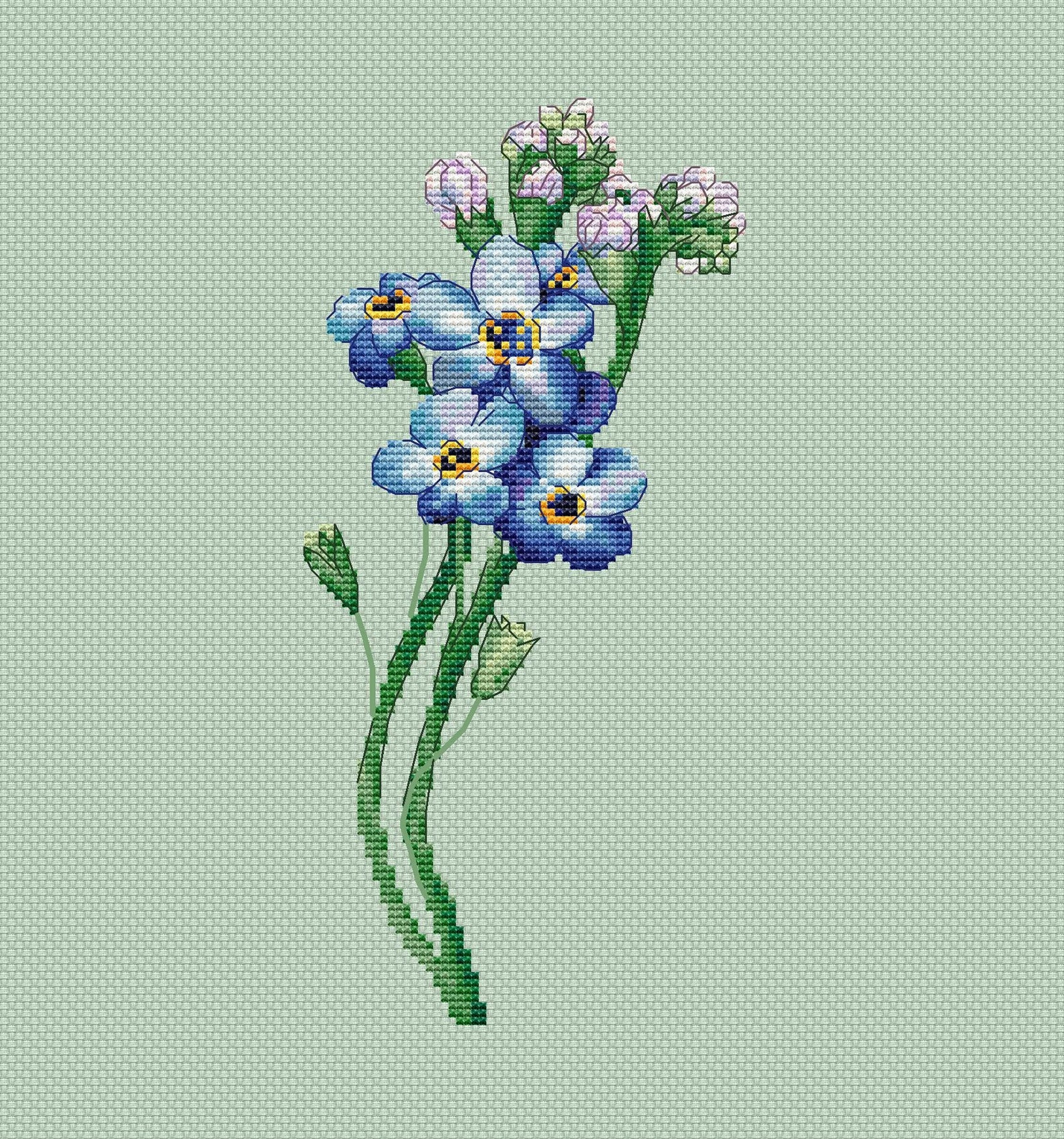 Forget-me-not Cross Stitch Pattern, Blue Floral Embroidery Hoop Art ...