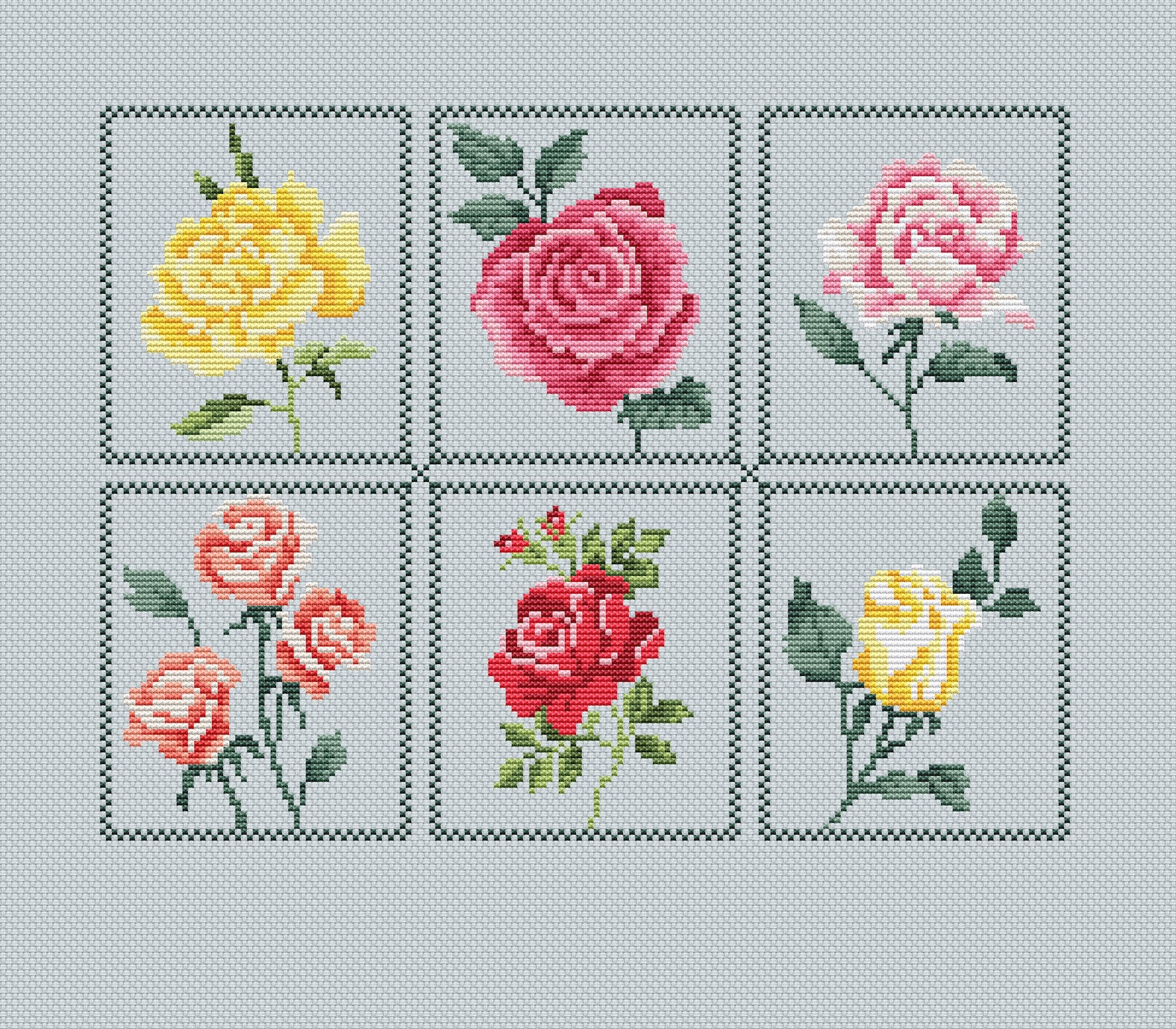 Rose Sampler Cross Stitch Patternflower Minismall Floral | Etsy