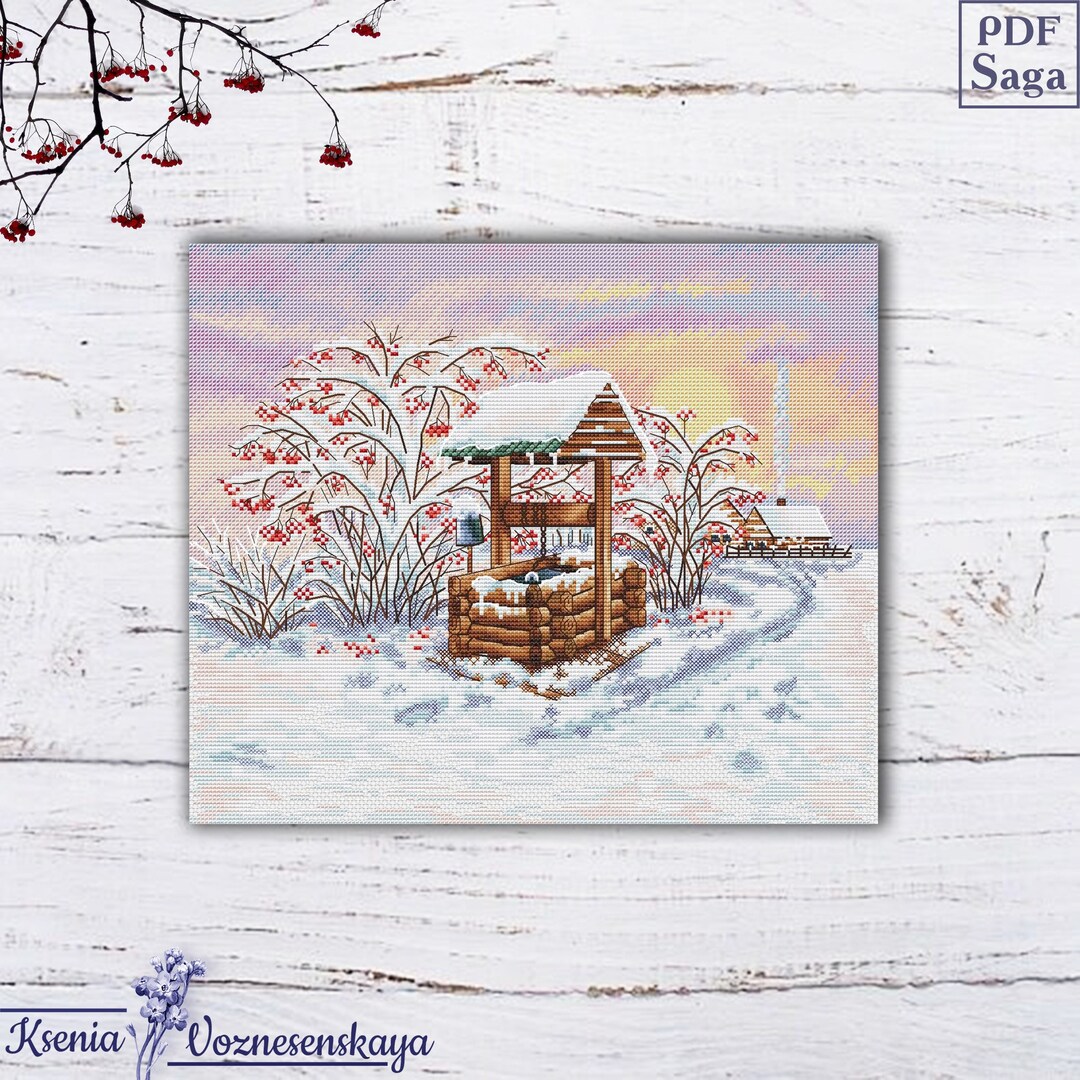 Winter Landscape Cross Stitch Pattern: Snowy Well Scene (PDF Pattern ...