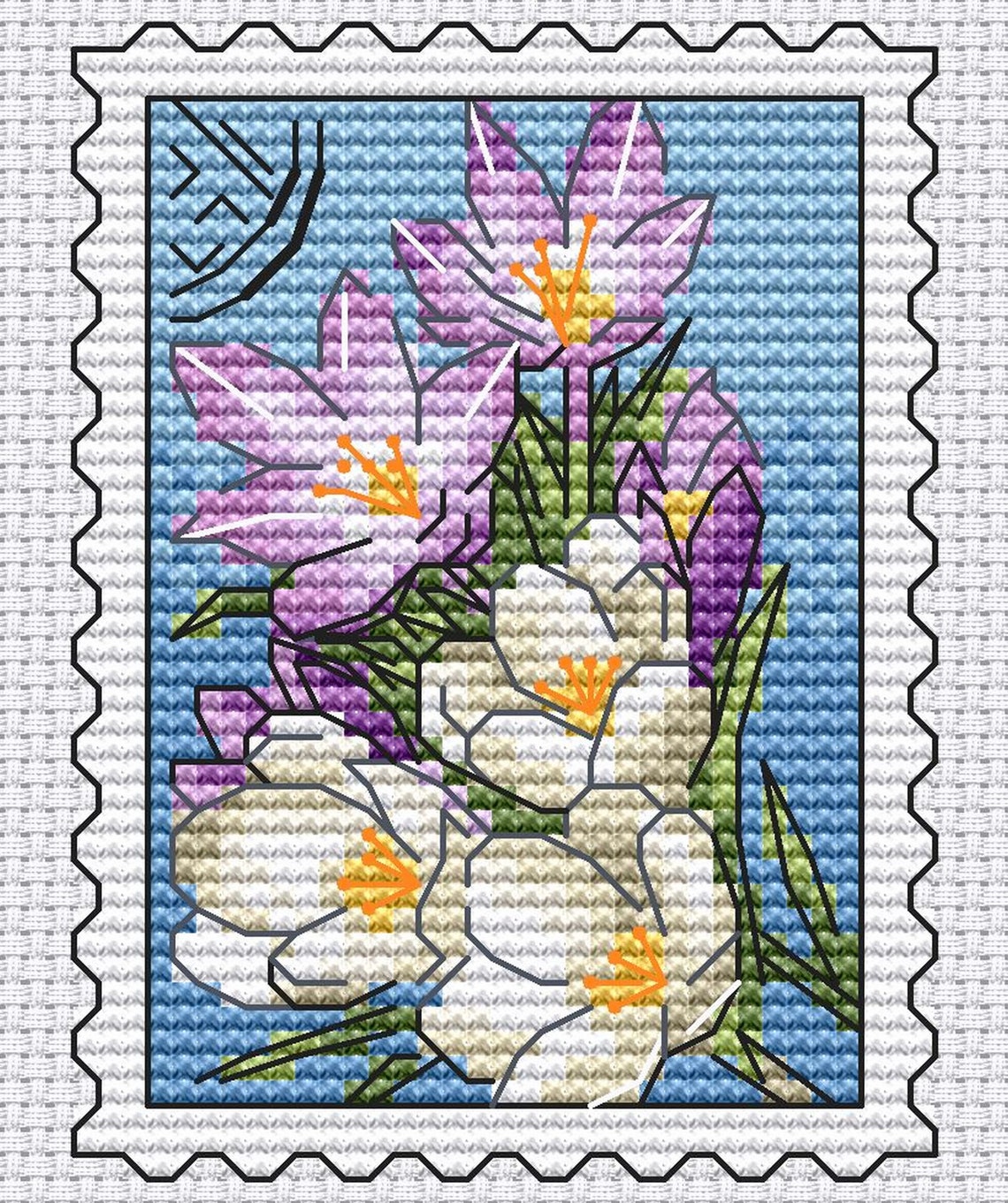 Crocus Flowers Cross Stitch Pattern: Spring Stamp Design (PDF) - Etsy