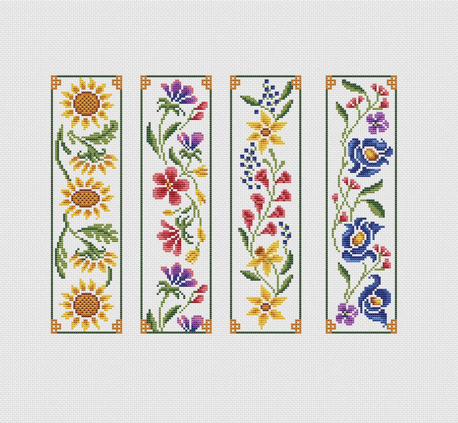 4 Bookmarks Cross Stitch Pattern Flowers Instant Download Book - Etsy