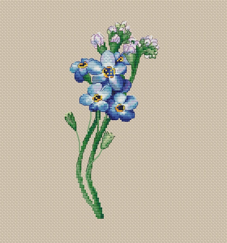 Forget-me-not Cross Stitch Pattern, Blue Floral Embroidery Hoop Art ...