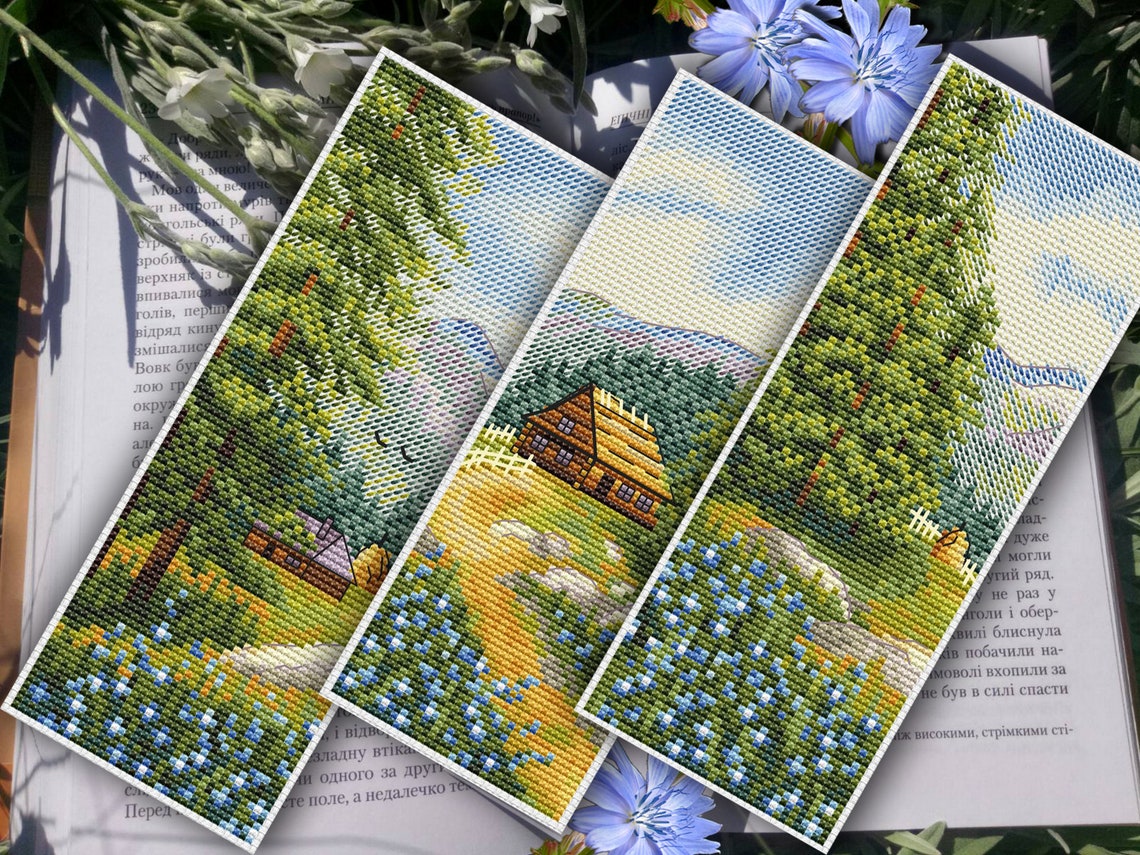 Set Bookmarks Mountain Nature Cross Stitch Patternsummer - Etsy