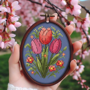 Mini Easter Cross Stitch Pattern Set: Spring Birds, Tulips (digital ...