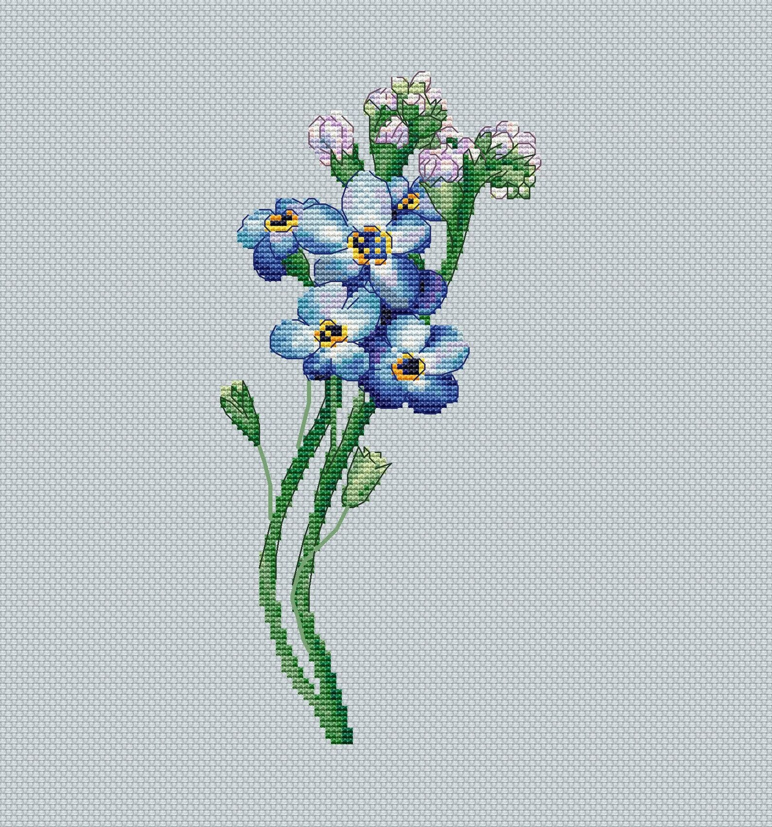 Forget-me-not Cross Stitch Pattern, Blue Floral Embroidery Hoop Art ...
