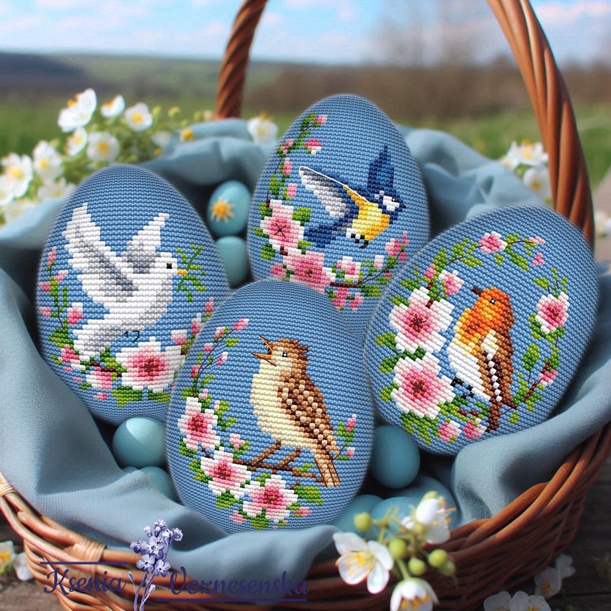 Mini Easter Egg Cross Stitch Patterns, Spring Birds, Small Embroidery ...