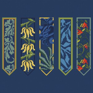5 Bookmarks Cross Stitch Pattern. William Morris Art in Cross Stitch ...