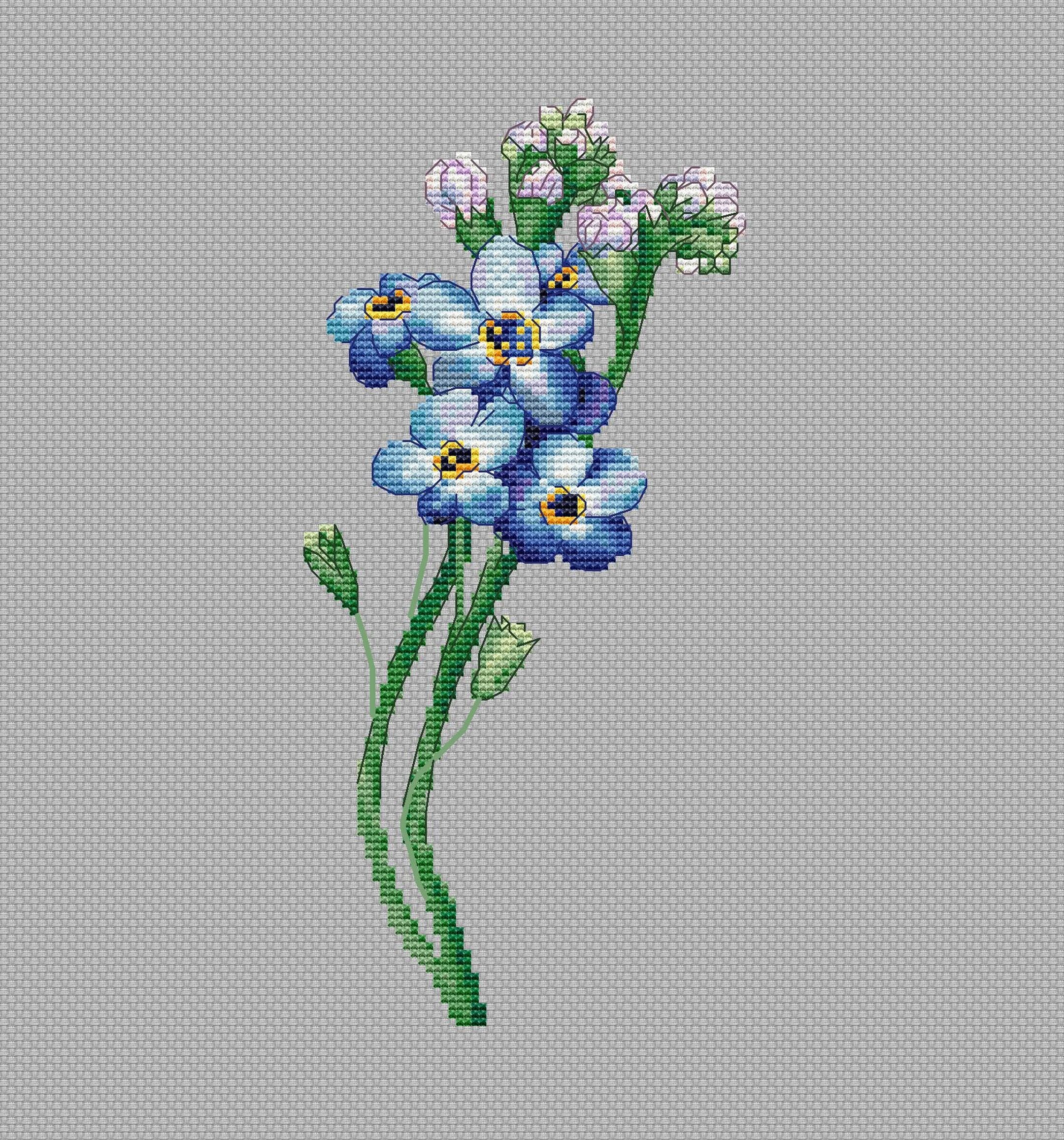 Forget-me-not Cross Stitch Pattern, Blue Floral Embroidery Hoop Art ...