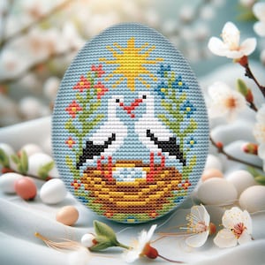 Mini Easter Cross Stitch Patterns, Small Stitch Easter Egg Storks Birds ...