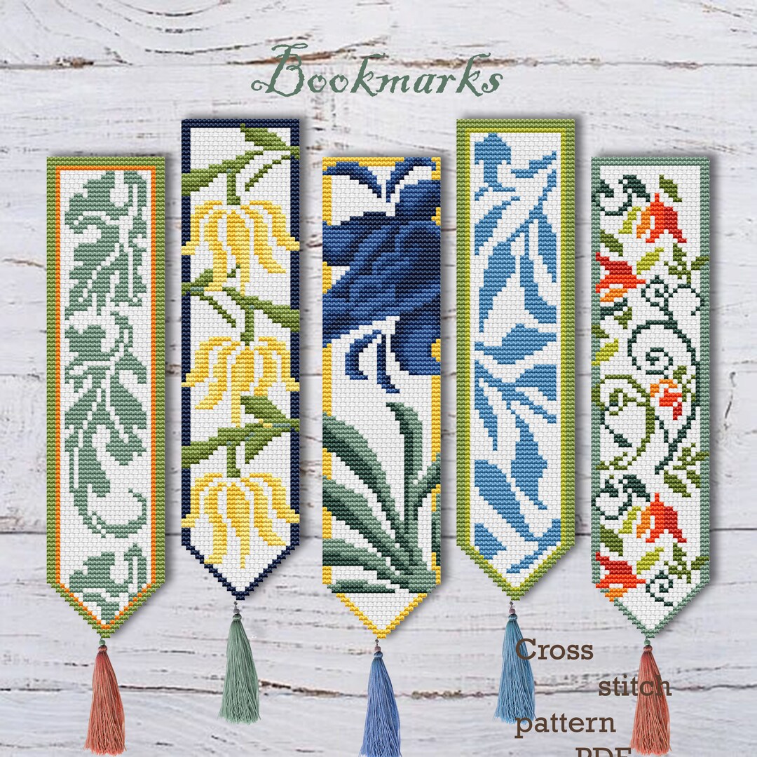 5 Bookmarks Cross Stitch Pattern. William Morris Art in Cross Stitch ...