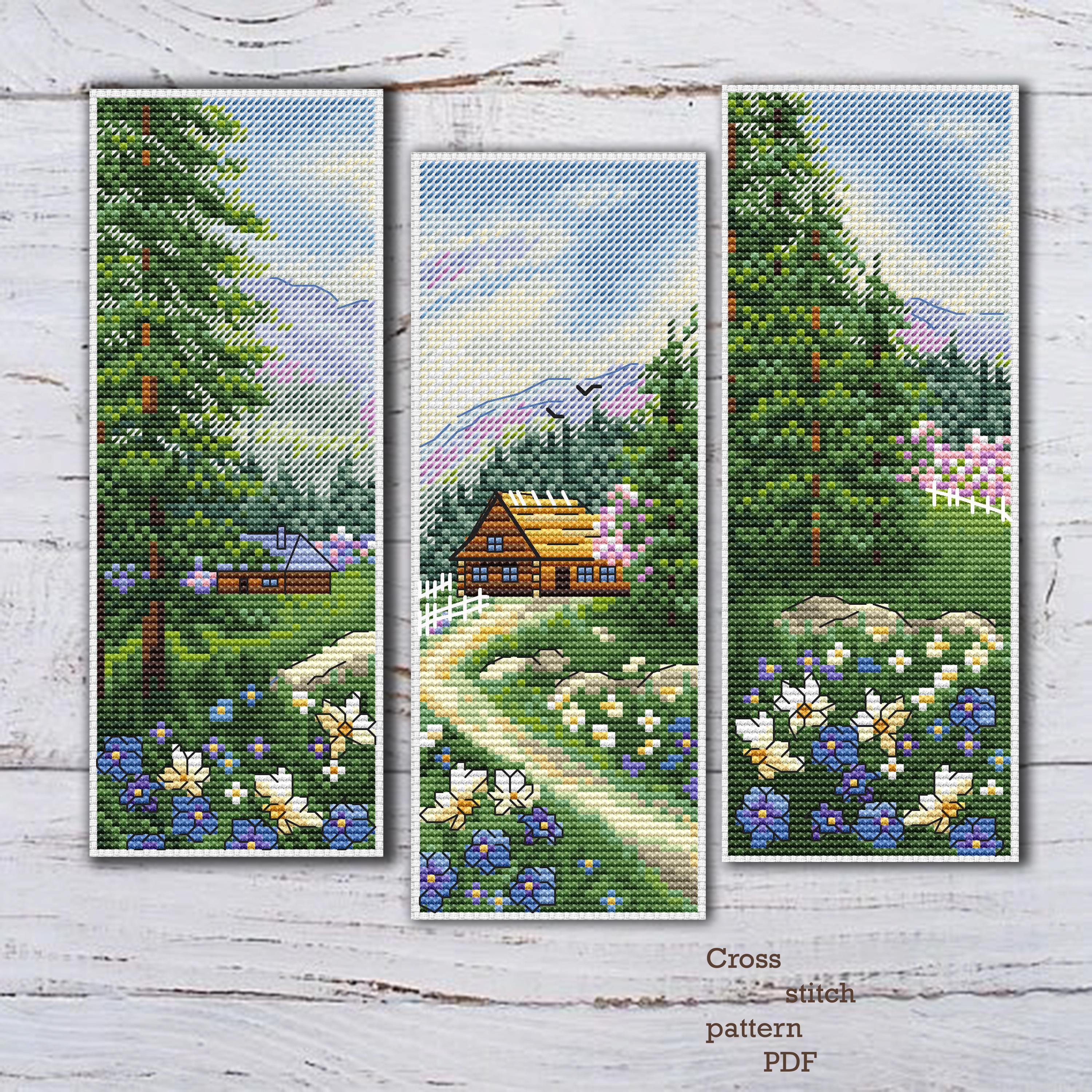 Mountain Spring Bookmark Cross Stitch Pattern: Nature Landscape (PDF ...