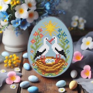 Mini Easter Cross Stitch Patterns, Small Stitch Easter Egg Storks Birds ...