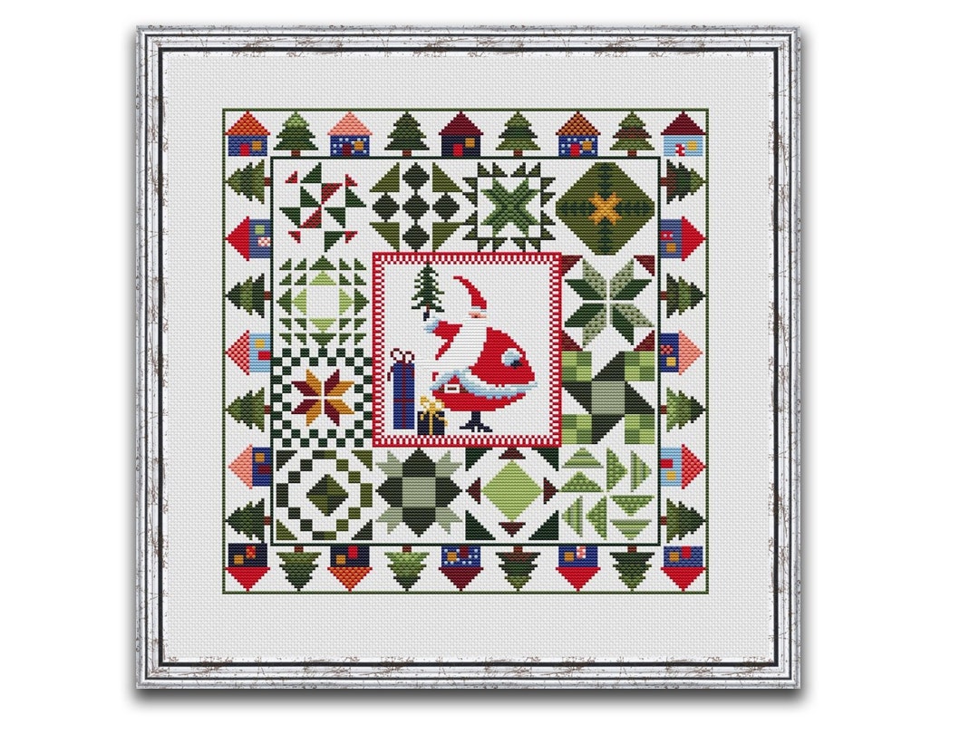 Christmas Sampler Primitive Cross Stitch Pattern,Сhristmas Decor Santa ...