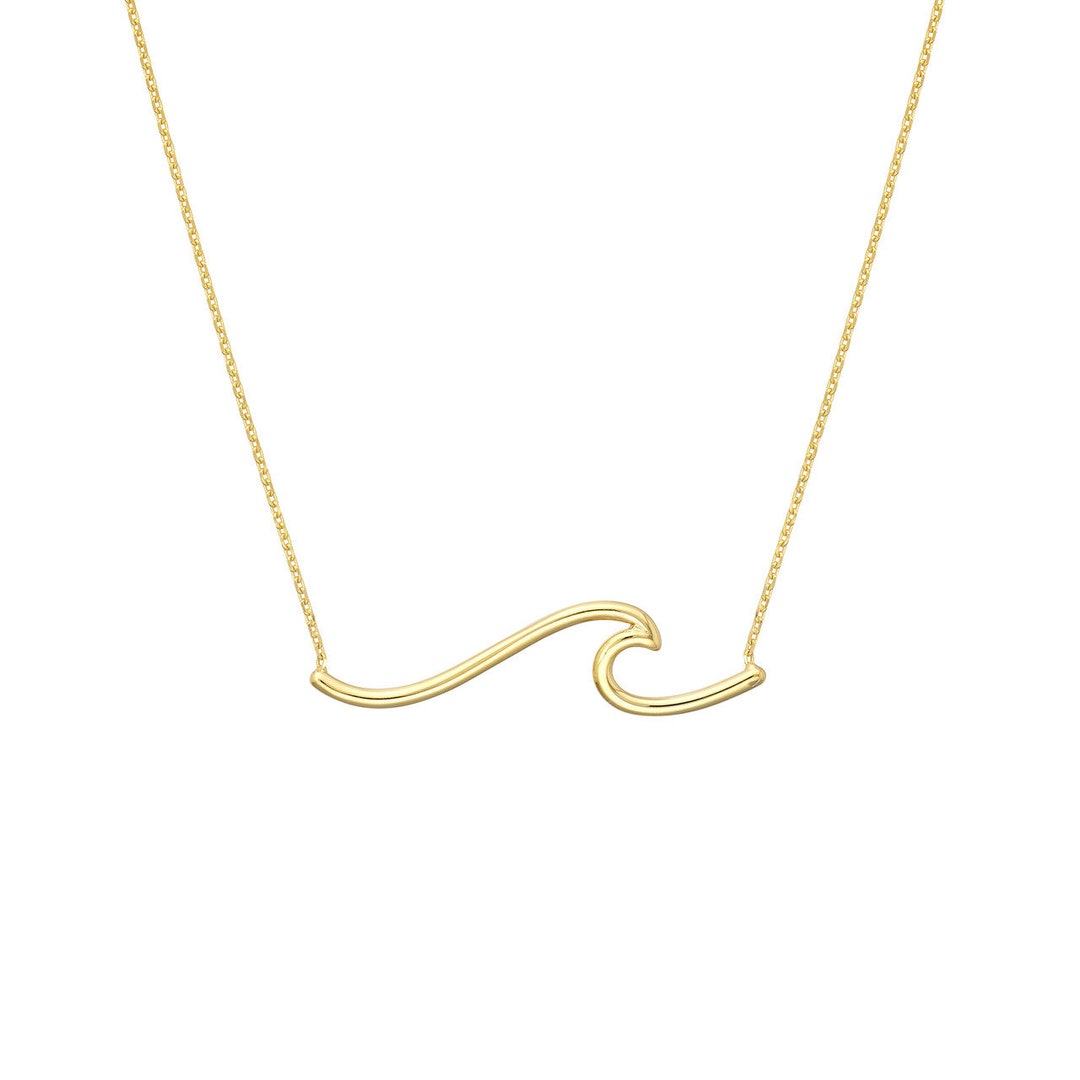 14k Gold Wave Necklace, Ocean Necklace for Surfers, Surf Pendant, Gold ...