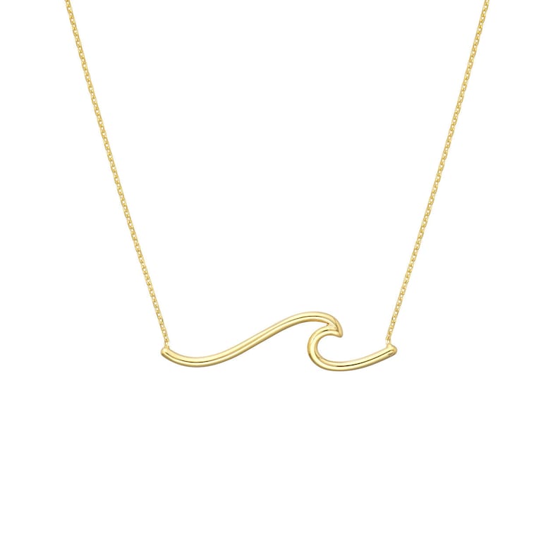 14k Gold Wave Necklace, Ocean Necklace for Surfers, Surf Pendant, Gold ...