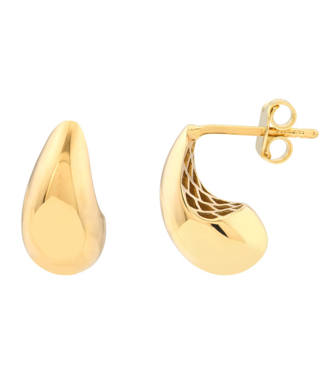 14k Gold Chunky Tear Drop Earrings, Hailey Bieber Gold Hoop, Bottega ...