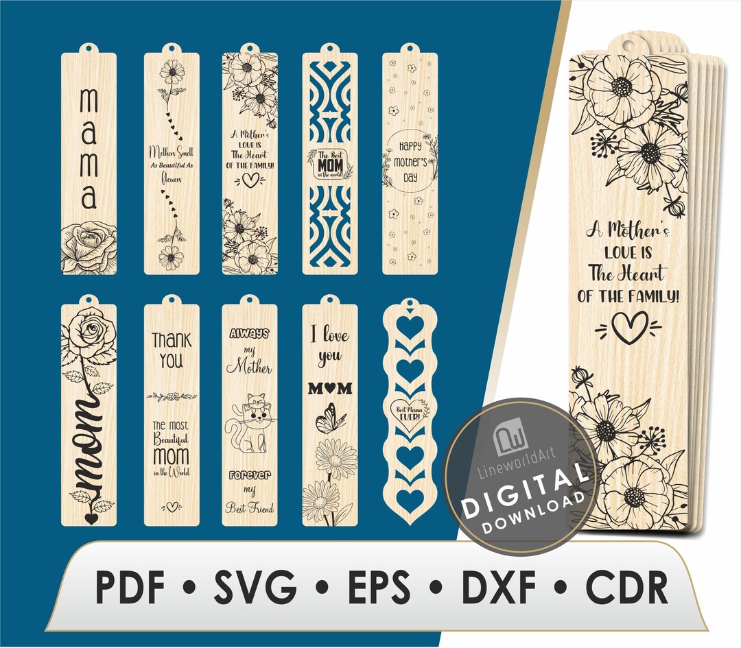 10 Bookmark Laser Cut Files, Mother’s Day Bookmark Svg Set, Mother’s ...