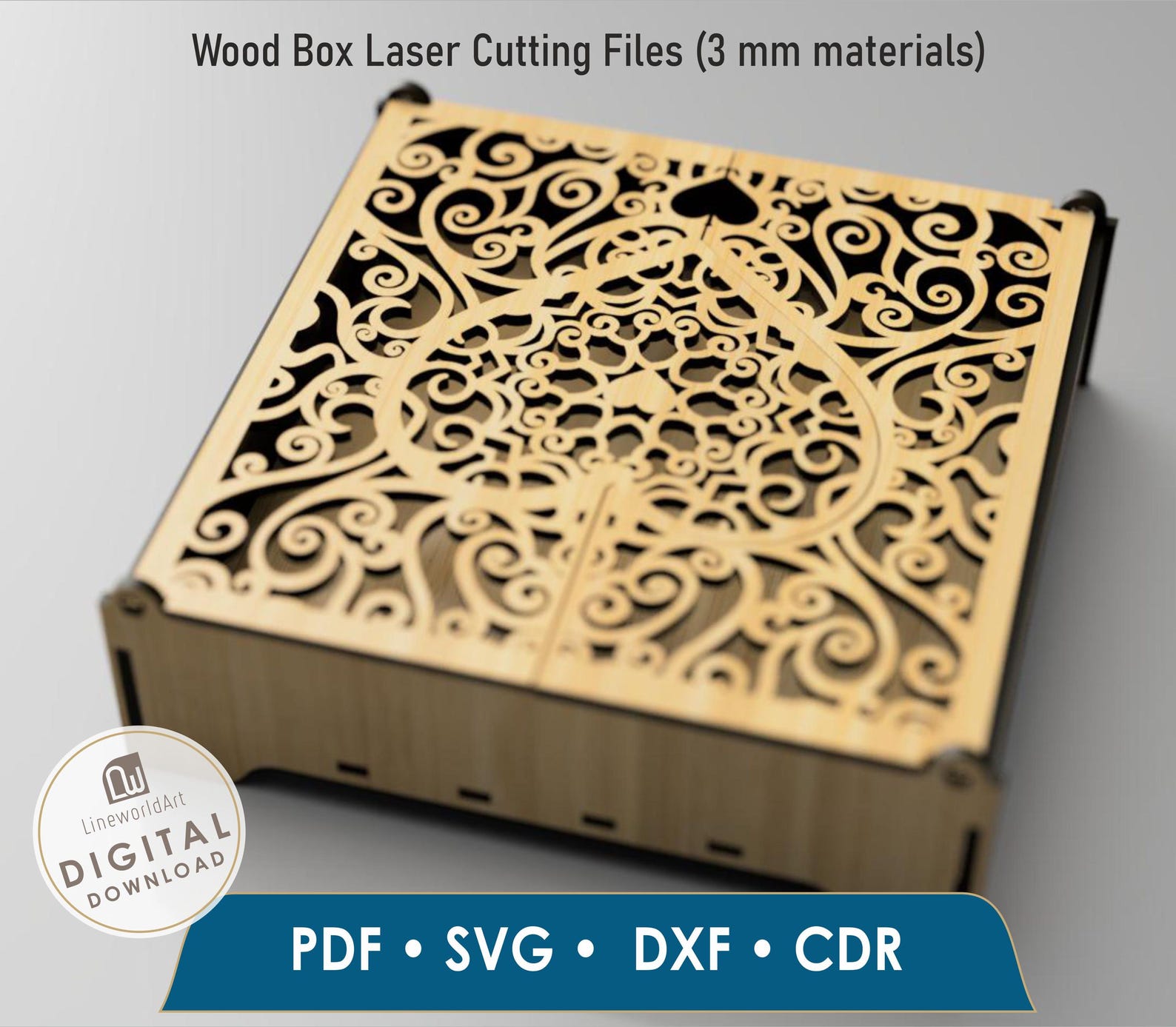 Heart Pattern Laser Cut Gift Box SVG, Wooden Jewelry Box Template ...