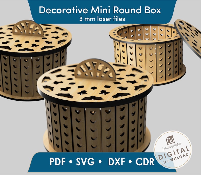 Laser Cut Round Box SVG File, Digital Download Cdr Pdf Dxf - Etsy