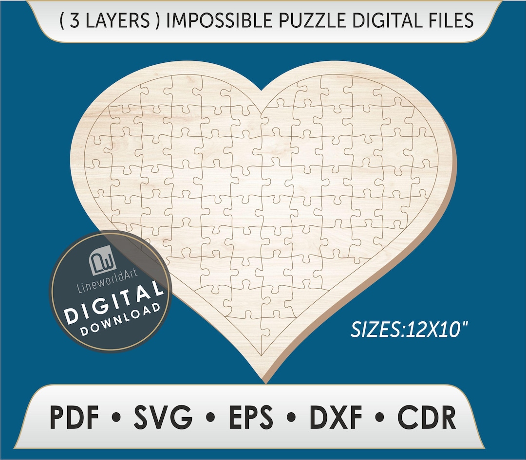 Heart Shaped Puzzle Laser Cut File, Heart Puzzle Template, Valentine’s ...