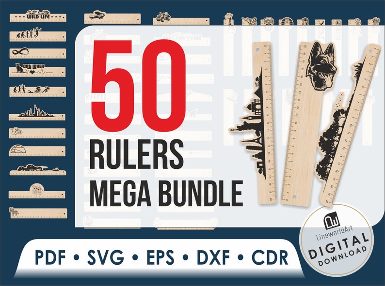 Rulers Laser Cut Svg Bundle, Ruler Svg, Vector Files for Wood Laser ...