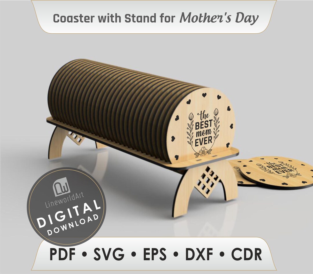 Mom Coaster Set With Holder Laser Cut Files (digital Download) - Etsy