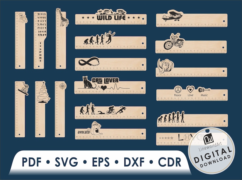 Rulers Laser Cut Svg Bundle, Ruler Svg, Vector Files for Wood Laser ...