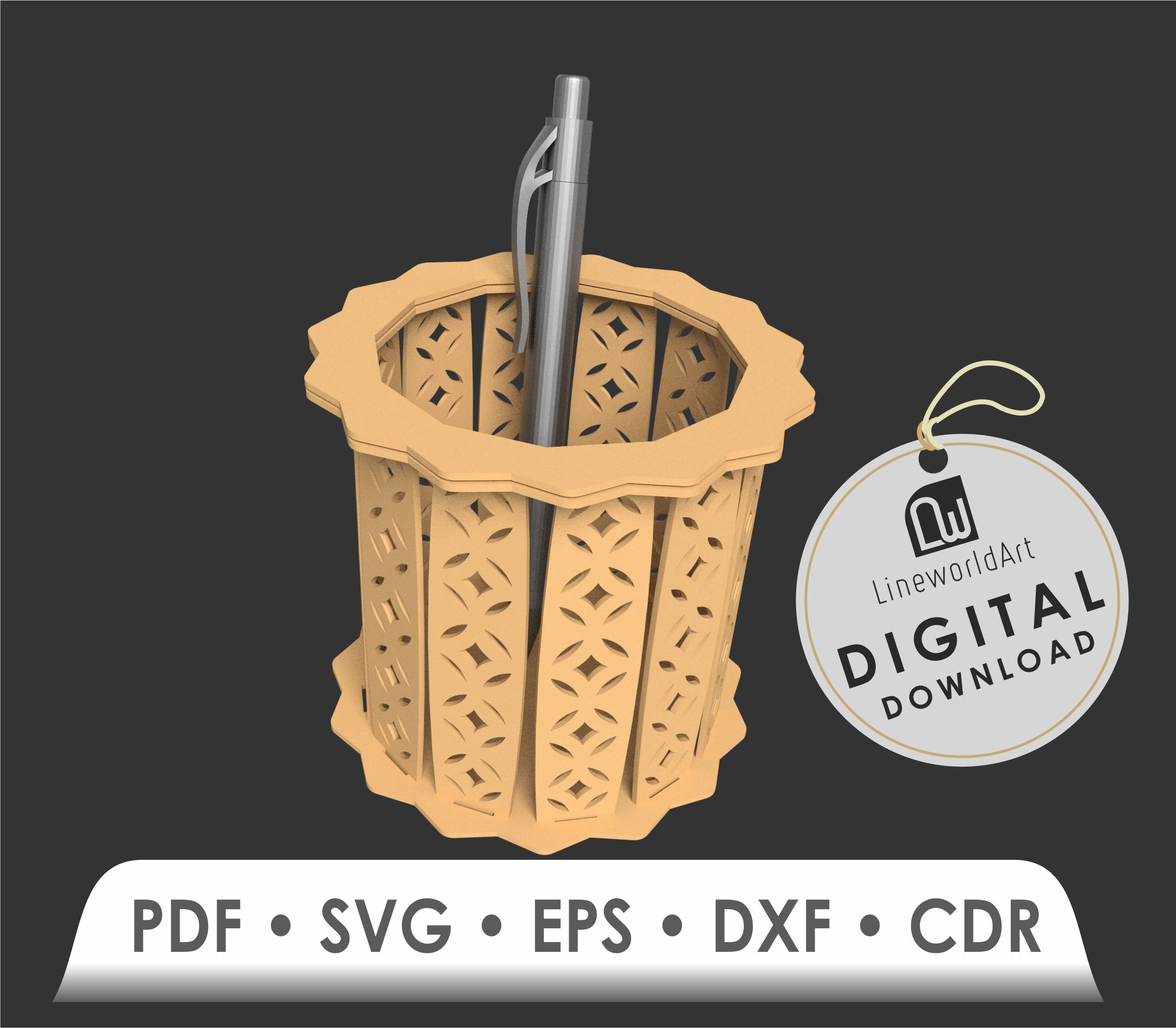 Laser Cut Wooden Pencil Holder, Laser Cut Files, Pencil Holder Svg, Cnc ...