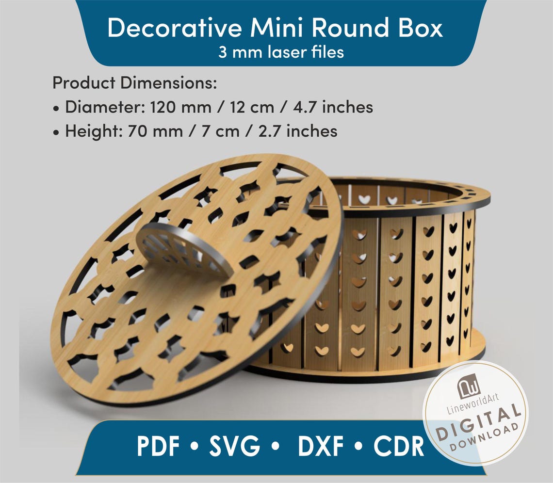 Laser Cut Round Box SVG File, Digital Download Cdr Pdf Dxf - Etsy
