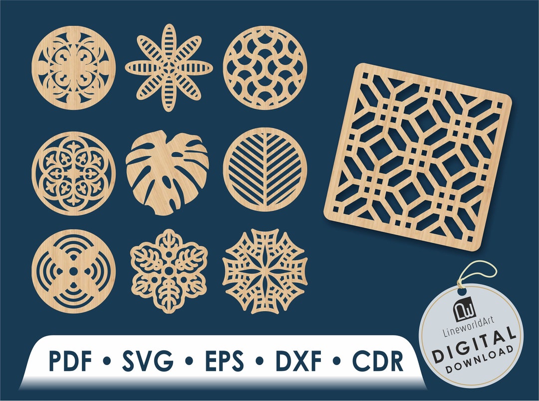 10 Coasters Svg Bundle, Svg File for Laser Cutting, Coaster Laser Cut ...