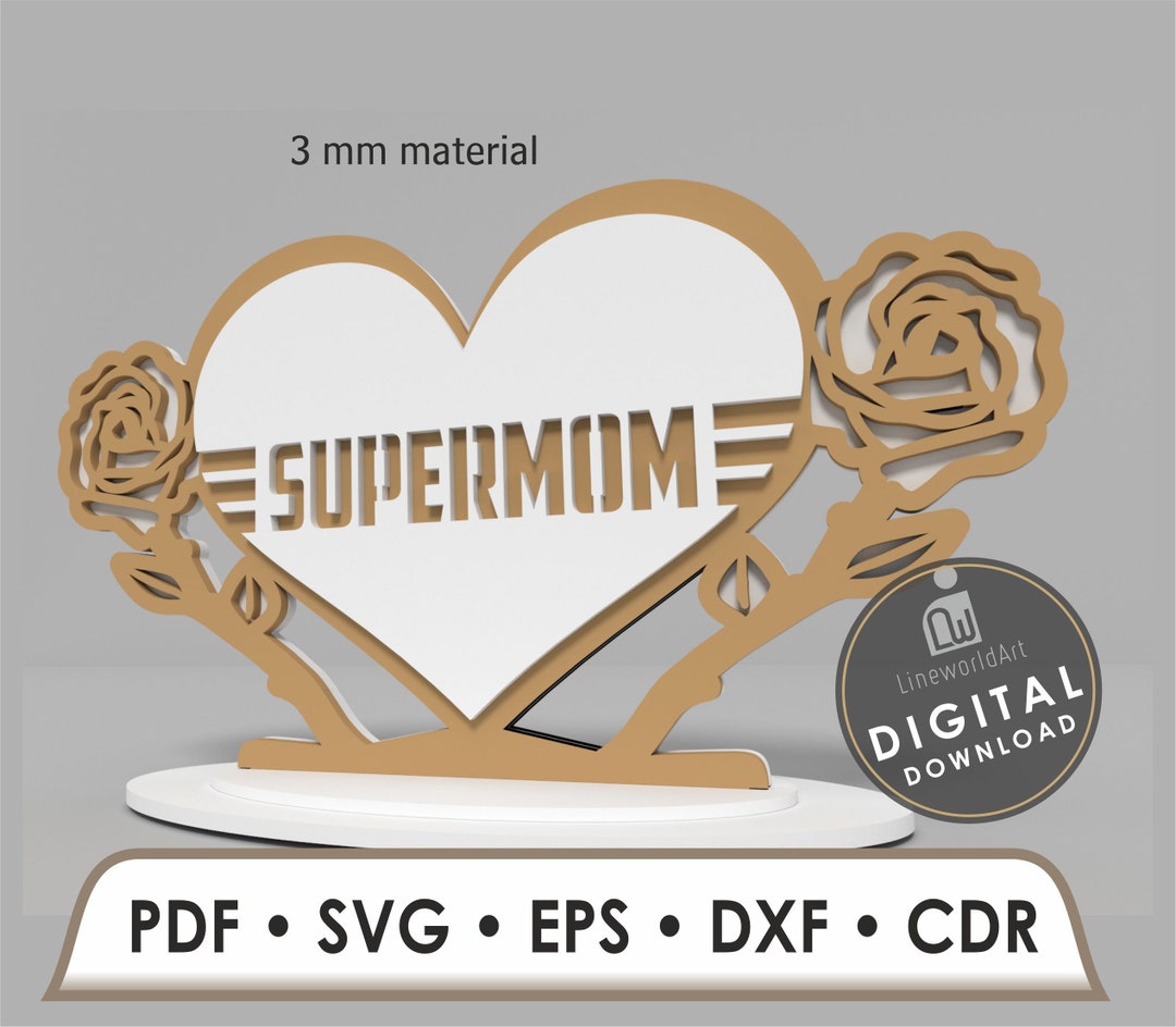 Heart Shaped Stand Happy Mother’s Day Laser Cut File, Rose Heart Stand ...