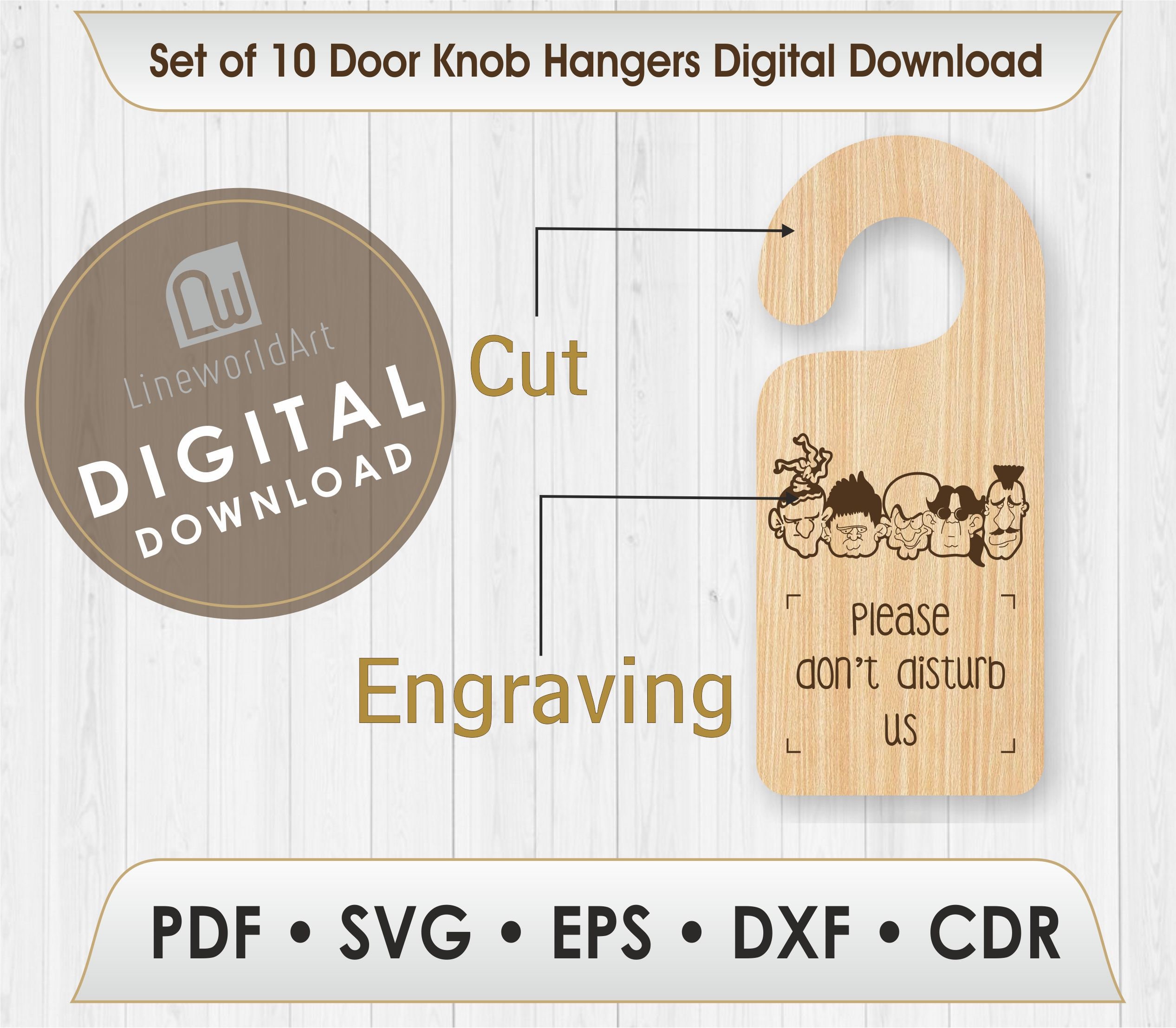 Do Not Disturb Door Knob Hanger Laser Cut Svg Bundle 10 Door Hanger