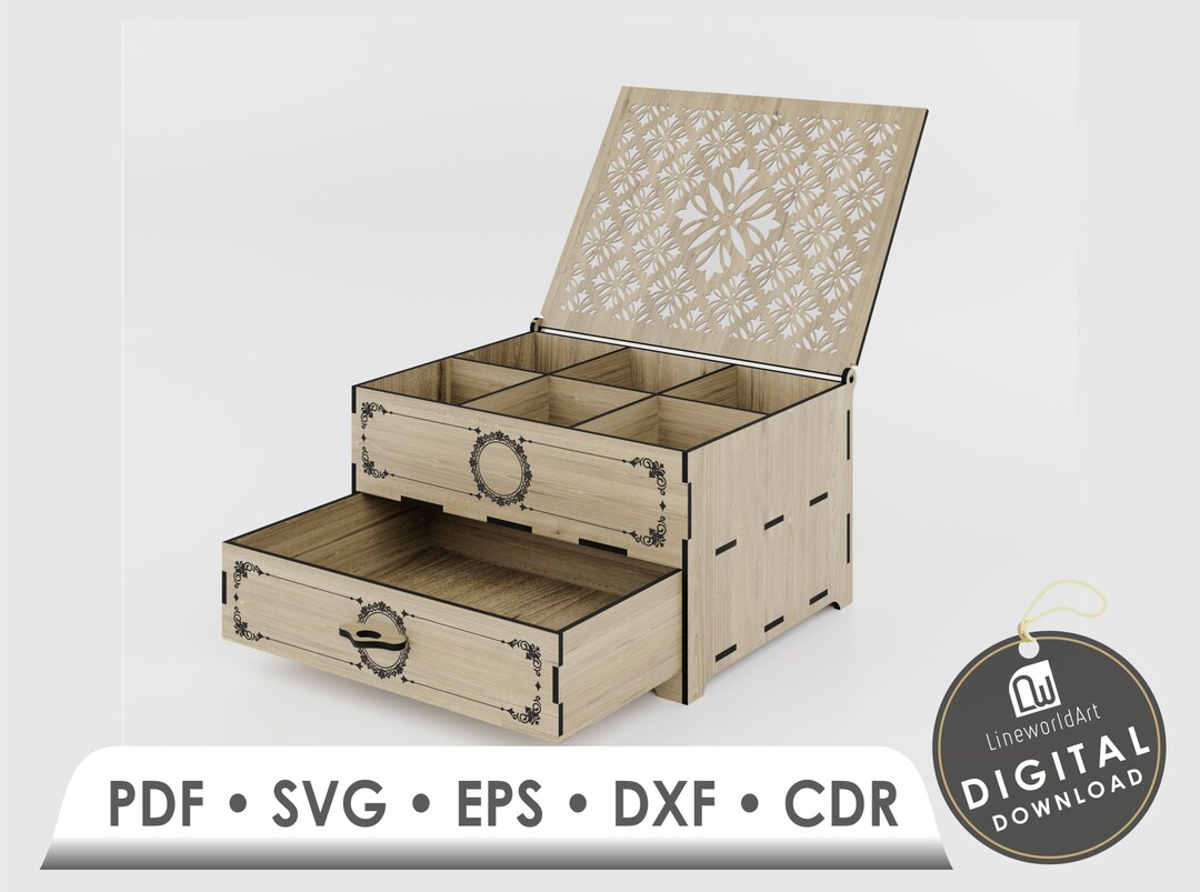 Laser Cut Jewelry Box With Drawers, Jewelry Box Laser Cut Svg, Laser ...