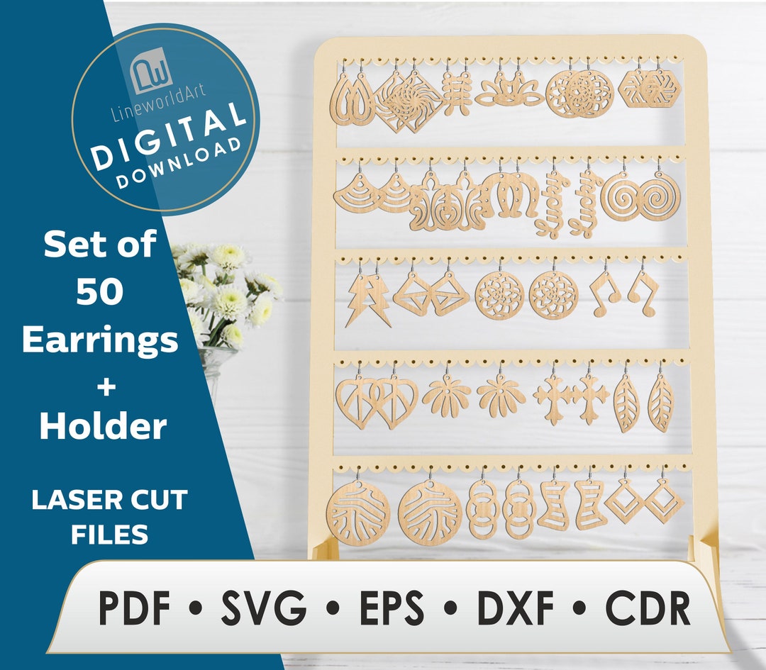 50 Wood Earring Svg Cut File, Earring Svg Template Bundle, Laser Cut ...