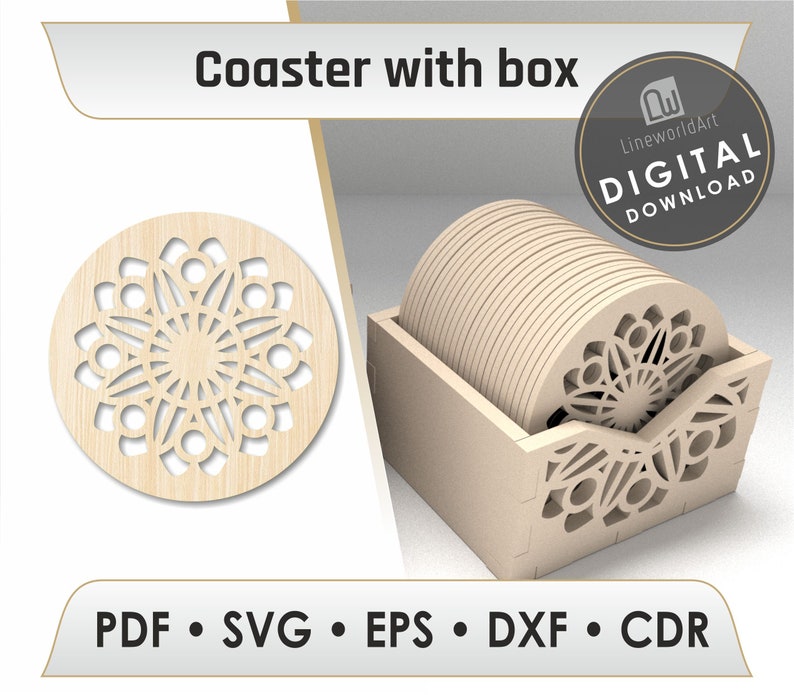 Coaster Box SVG Laser Cut File, Coaster Holder Template (digital ...