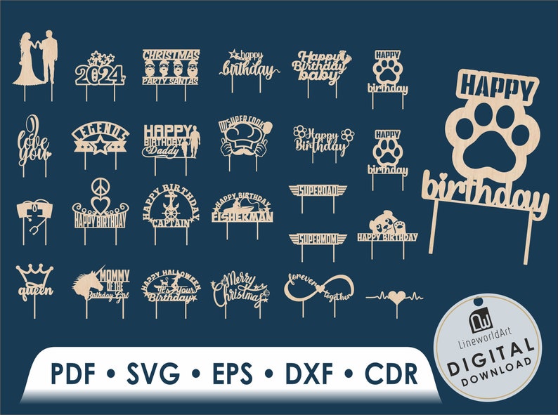 Happy Birthday Topper Svg, Topper Laser Cut, Happy Birthday Toppers ...