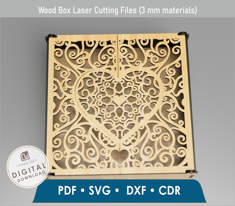 Heart Pattern Laser Cut Gift Box SVG, Wooden Jewelry Box Template ...