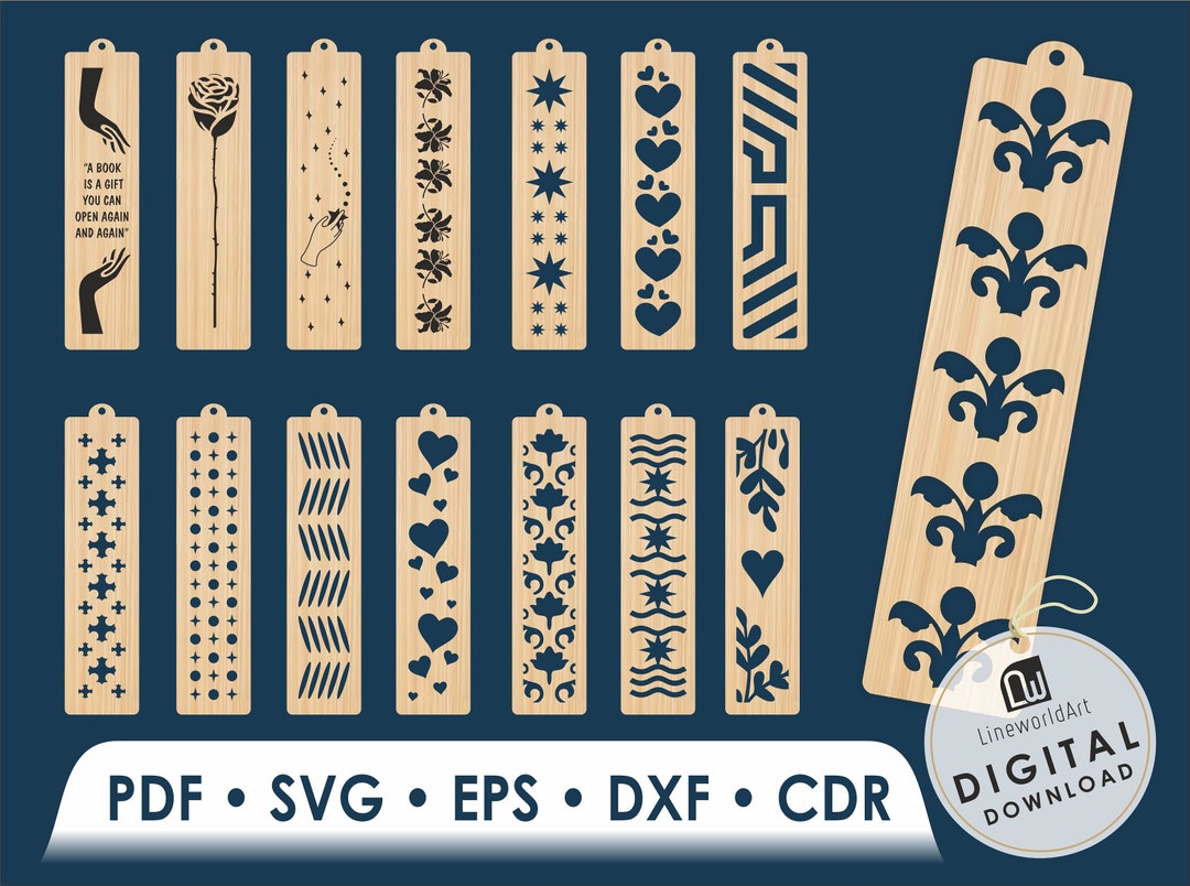 15 Bookmark Laser Cut, Bookmarks Svg Bundle, Glowforge Laser Cut File ...