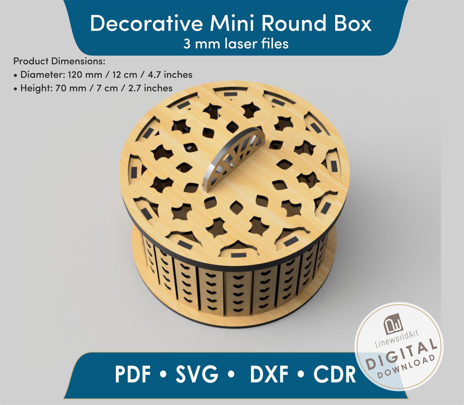 Laser Cut Round Box SVG File, Digital Download Cdr Pdf Dxf - Etsy