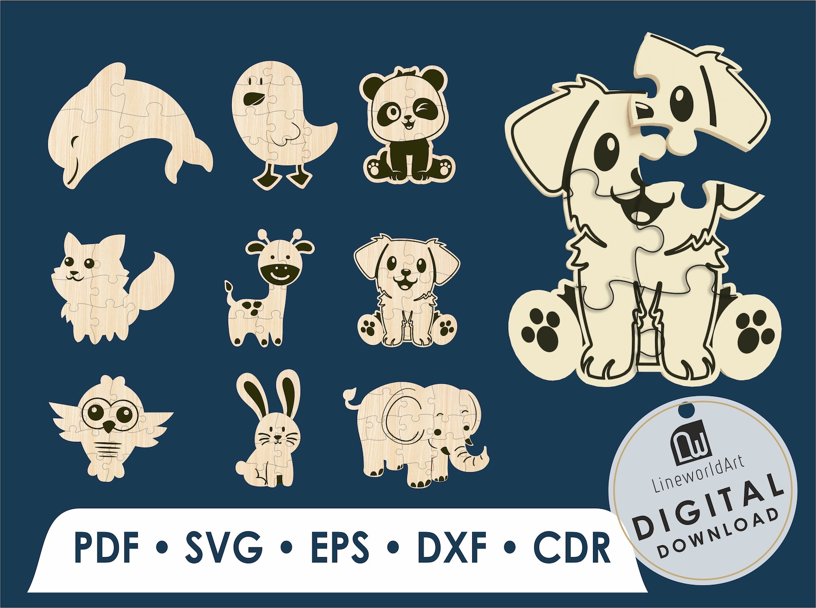 Montessori Kids Puzzle Laser Cut File, Laser Cut Animal Puzzle Svg ...