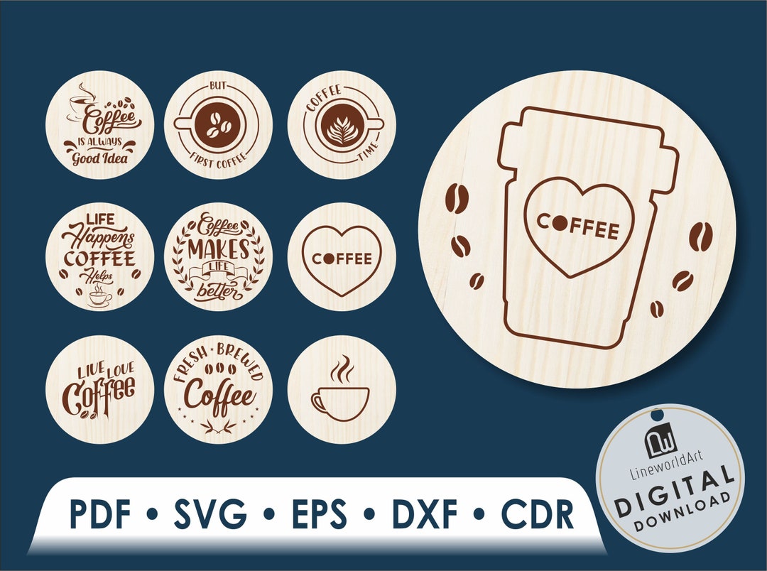 Coffee Coaster SVG Files for Laser Cut, Wood Coaster Designs, Glowforge ...